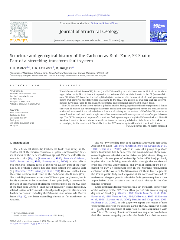 Structure and geological history of the Carboneras Fault Zone, SE Spain ...