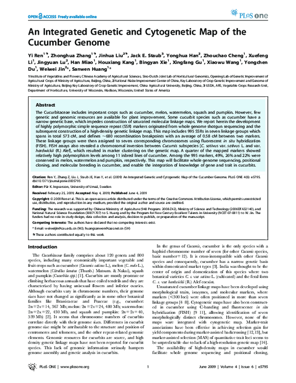 (PDF) An Integrated Genetic and Cytogenetic Map of the Cucumber Genome