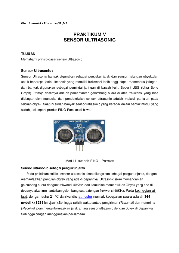 (PDF) Oleh: PRAKTIKUM V SENSOR ULTRASONIC TUJUAN Memahami prinsip dasar ...