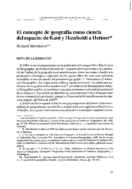 (PDF) El concepto de geografia como ciencia del espacio: de Kant y ...