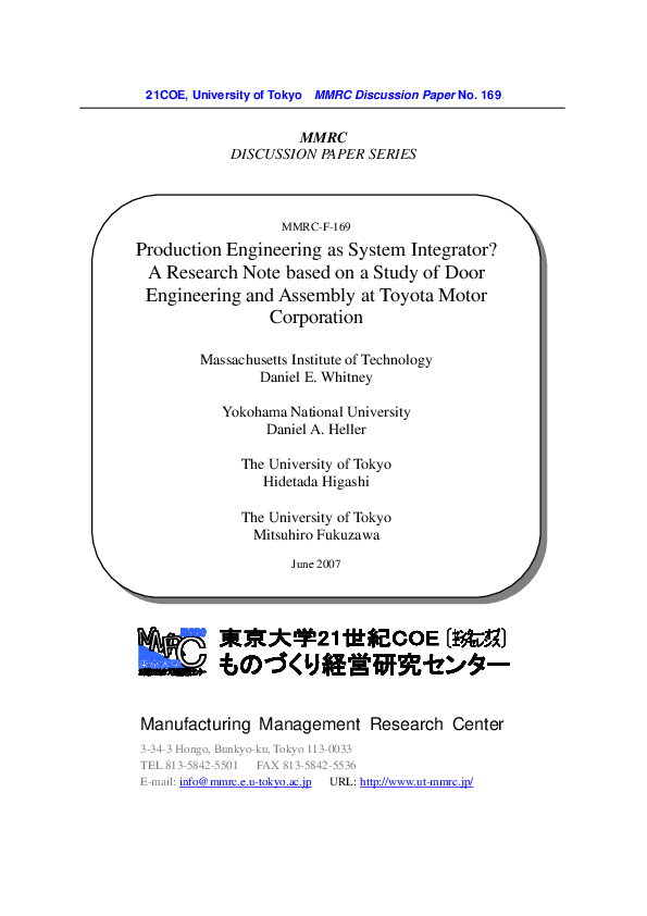 (PDF) Production Engineering as System Integrator? A Research Note ...