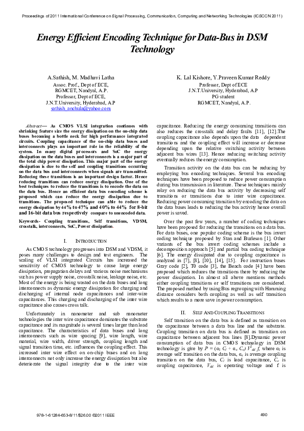Pdf Energy Efficient Encoding Technique For Data Bus In Dsm Technology