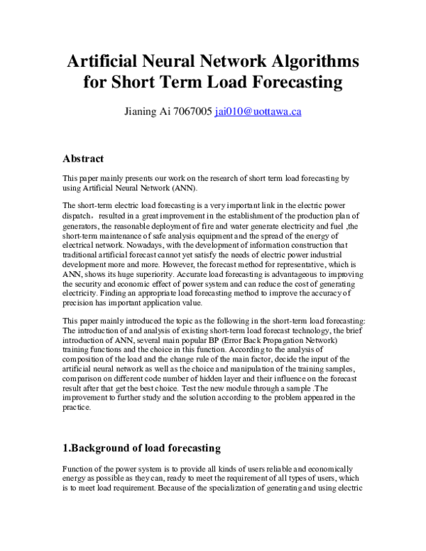 Doc Ann Based Short Term Load Forecasting