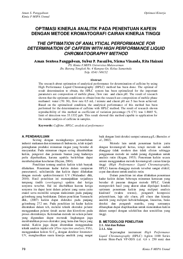 (PDF) OPTIMASI KINERJA ANALITIK PADA PENENTUAN KAFEIN DENGAN METODE ...
