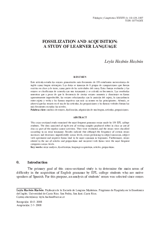 (PDF) FOSSILIZATION AND ACQUISITION: A STUDY OF LEARNER LANGUAGE