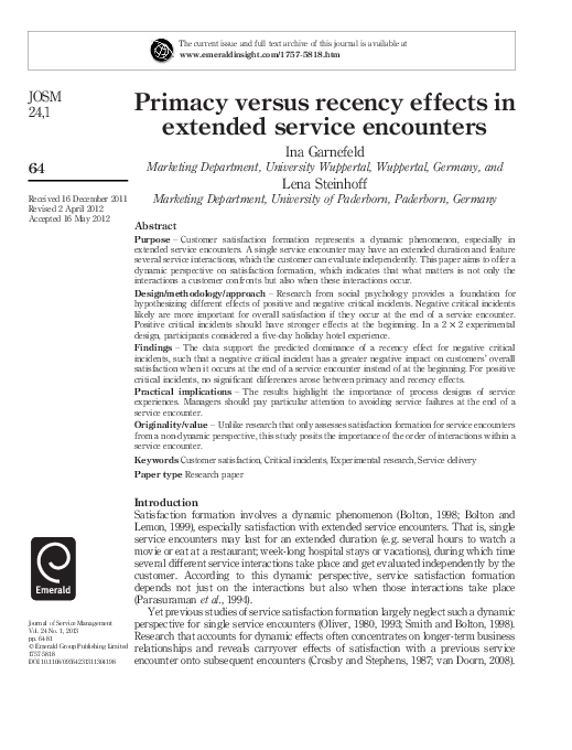 (PDF) Primacy versus recency effects in extended service encounters