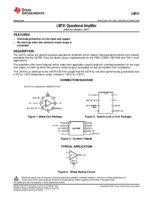 (PDF) LM741 Operational Amplifier Check for Samples: LM741 Figure 1 ...