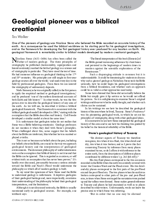 (PDF) Geological pioneer [Nicholas Steno] was a biblical creationist