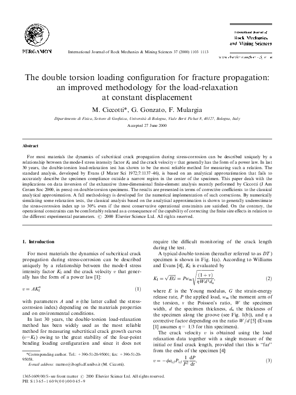 (PDF) The double torsion loading configuration for fracture propagation ...