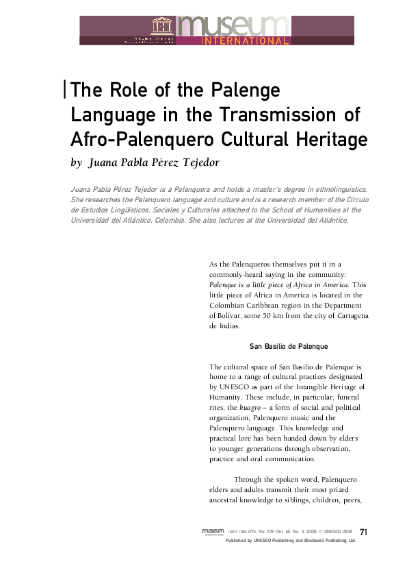 (PDF) The Role of the Palenge Language in the Transmission of Afro ...