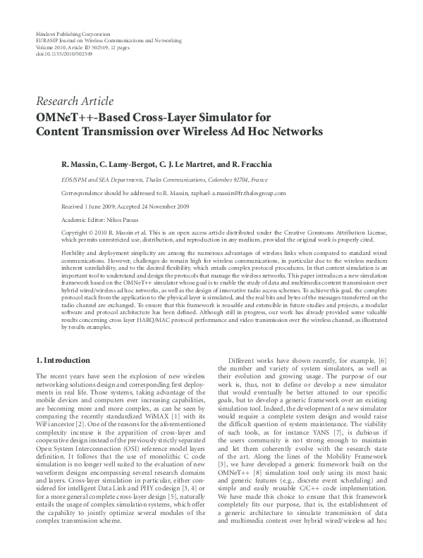 (PDF) OMNeT++Based Cross-Layer Simulator for Content Transmission over Wireless Ad Hoc Networks