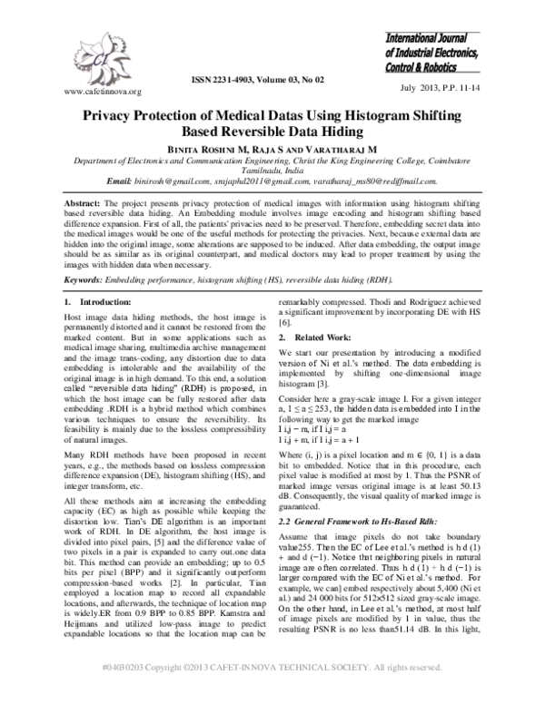 Pdf Reversible Data Hiding For Medical Image Privacy 