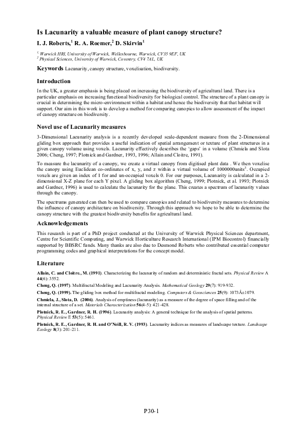 (PDF) Is Lacunarity a valuable measure of plant canopy structure