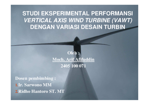 (PDF) Oleh : STUDI EKSPERIMENTAL PERFORMANSI VERTICAL AXIS WIND TURBINE (VAWT) DENGAN VARIASI ...