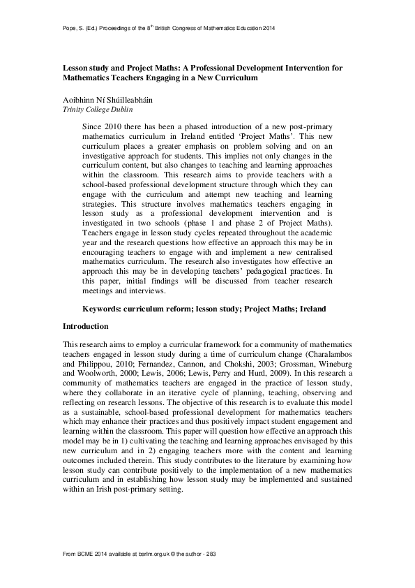 (PDF) Lesson study and Project Maths: A Professional Development ...