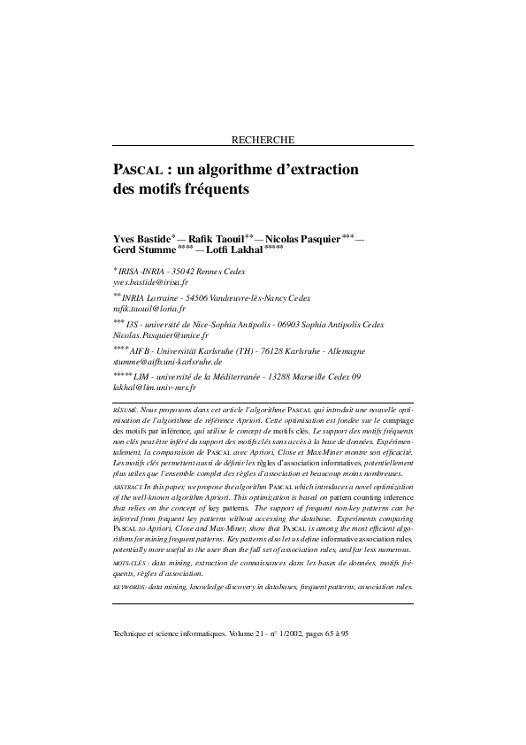 (PDF) PASCAL : un algorithme d extraction des motifs fréquents