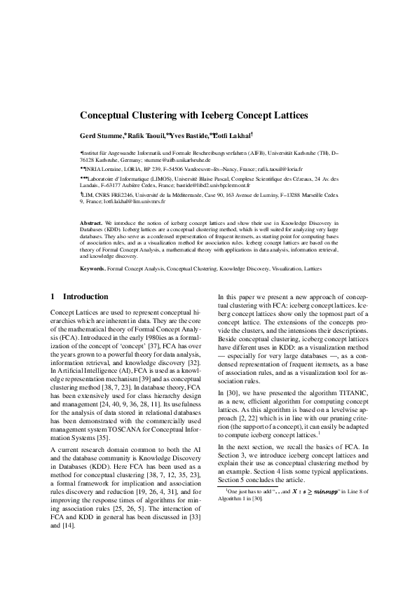 (PDF) Conceptual Clustering with Iceberg Concept Lattices