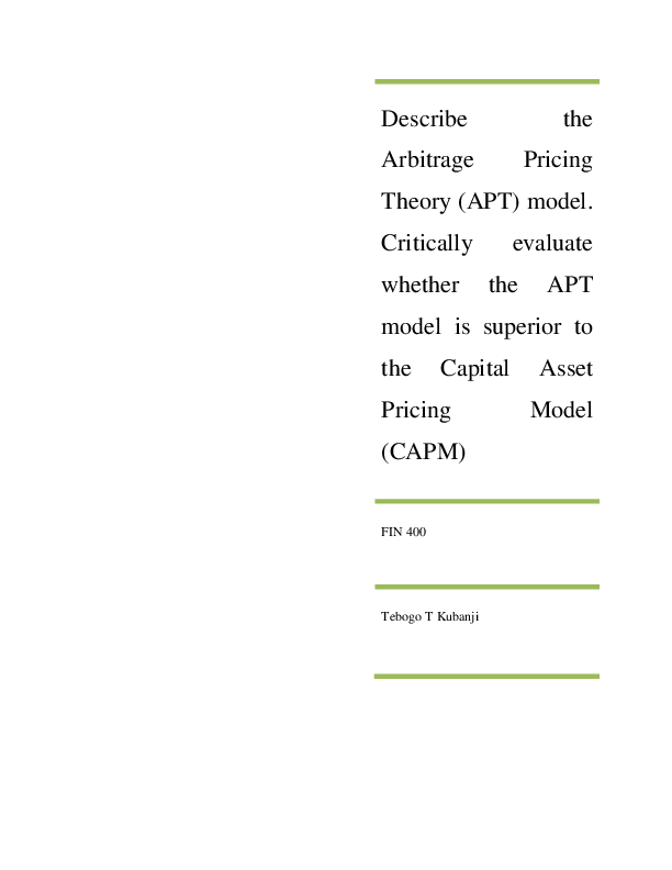 (PDF) Describe the Arbitrage Pricing Theory (APT) model.