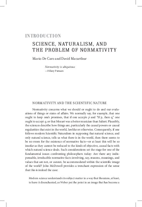 Science, Philosophy, and Normativity (introduction to De Caro-Macarthur ...