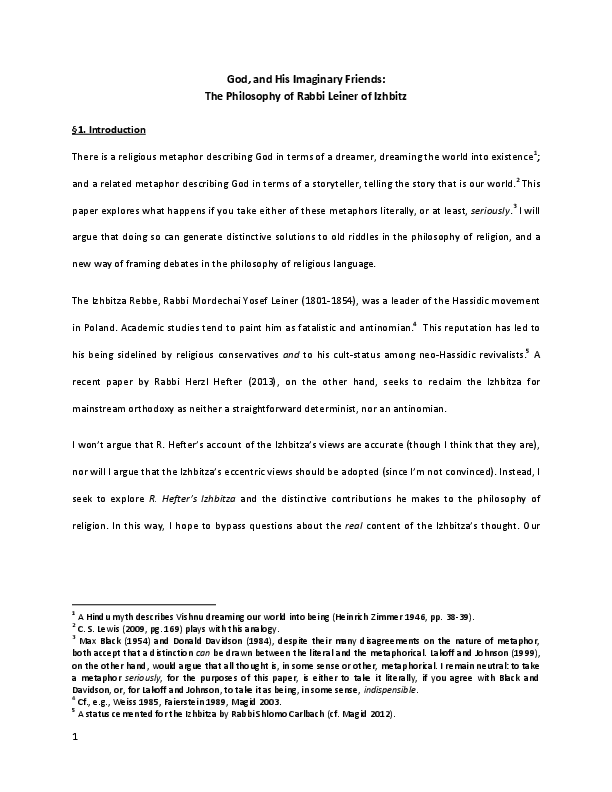 (DOC) God and His Imaginary Friends: A Hassidic Metaphysics