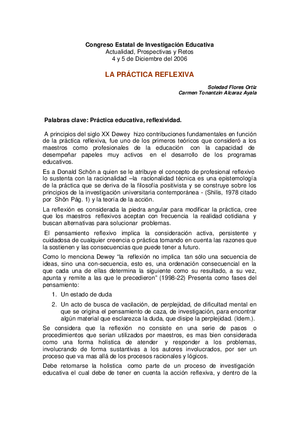 (PDF) LA PRÁCTICA REFLEXIVA