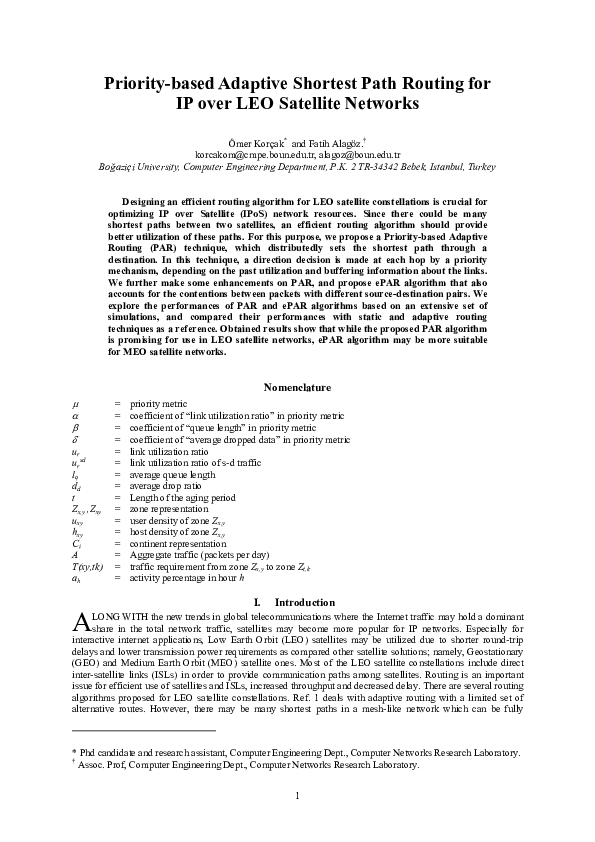 Pdf Priority Based Adaptive Shortest Path Routing For Ip Over Leo Satellite Networks 