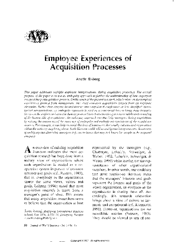 (PDF) Employee experiences of acquisition process