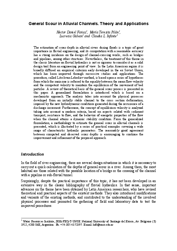 (PDF) General Scour in Alluvial Channels. Theory and Applications