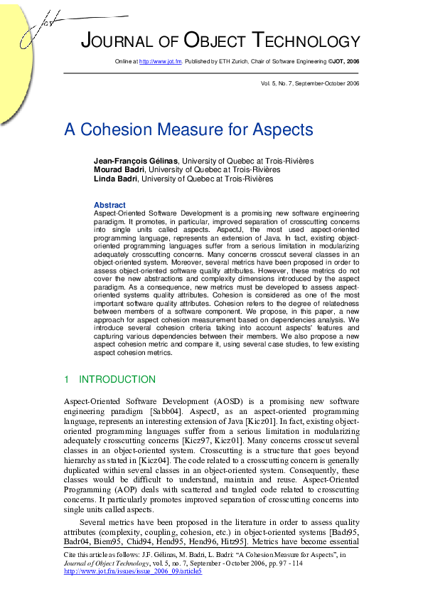 (PDF) A Cohesion Measure for Aspects