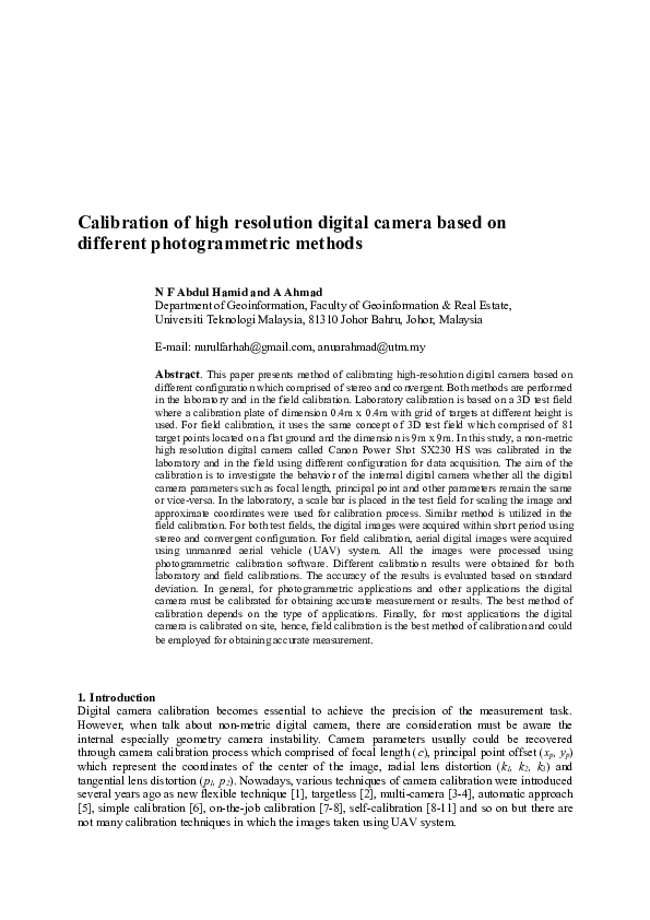 (PDF) Calibration of high resolution digital camera based on different photogrammetric methods