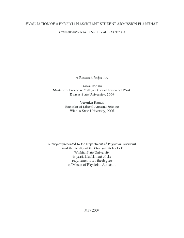 (PDF) EVALUATION OF A PHYSICIAN ASSISTANT STUDENT ADMISSION PLAN THAT ...