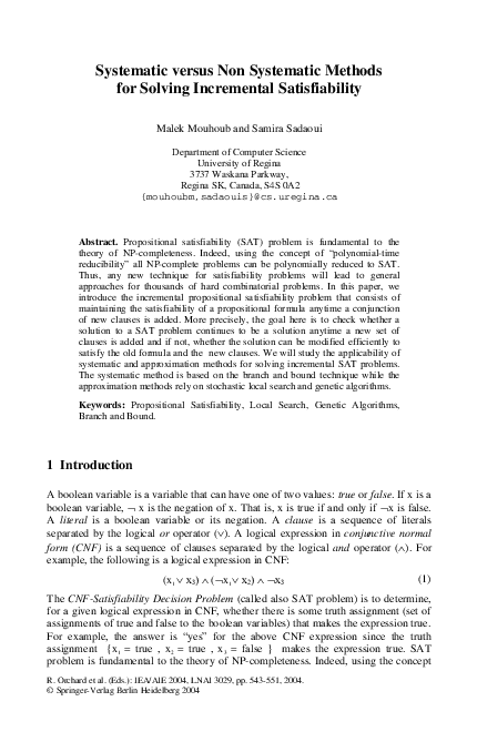 (PDF) Systematic versus Non-systematic Methods for Solving Incremental Satisfiability