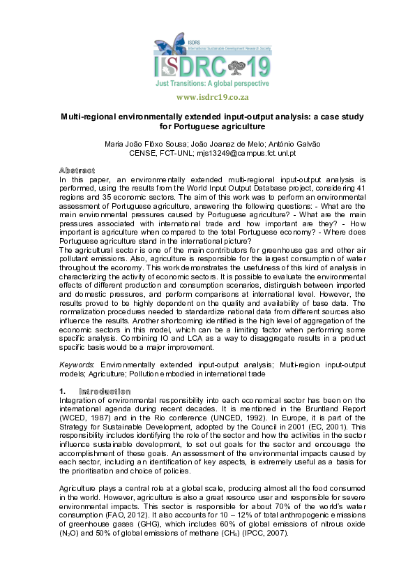(PDF) Multi-regional environmentally extended input-output analysis: a case study for Portuguese ...
