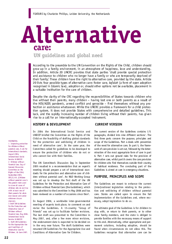 (PDF) Alternative Care: UN Guidelines and global need