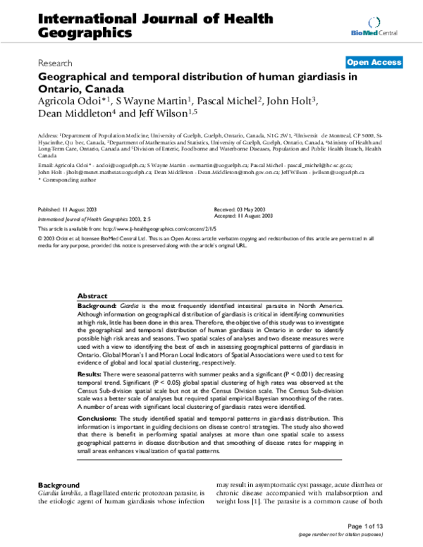 (PDF) Geographical and temporal distribution of human giardiasis in ...