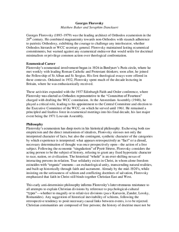 (DOC) [With Seraphim Danckaert]. "Georges Florovsky," in: Orthodox ...