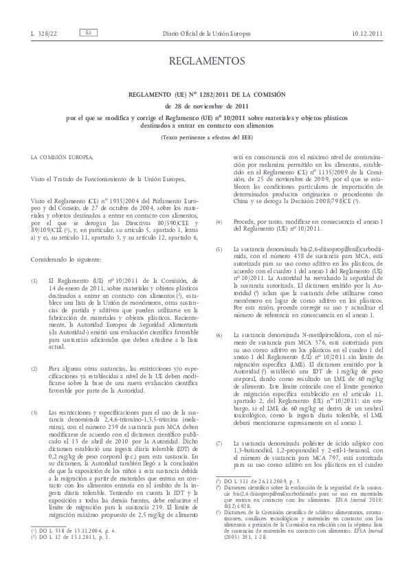 (PDF) Reglamento (UE) no 1282/2011 de la Comisión, de 28 de noviembre de 2011, por el que se ...
