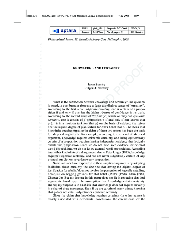 (PDF) Knowledge and Certainty