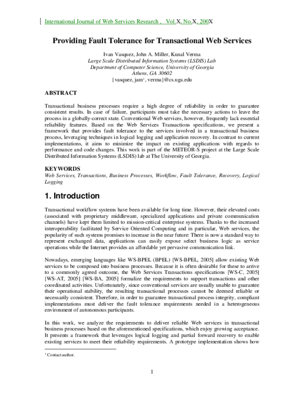 Pdf Providing Fault Tolerance For Transactional Web Services
