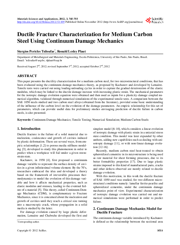 (PDF) Ductile Fracture Characterization for Medium Carbon Steel Using Continuum Damage Mechanics