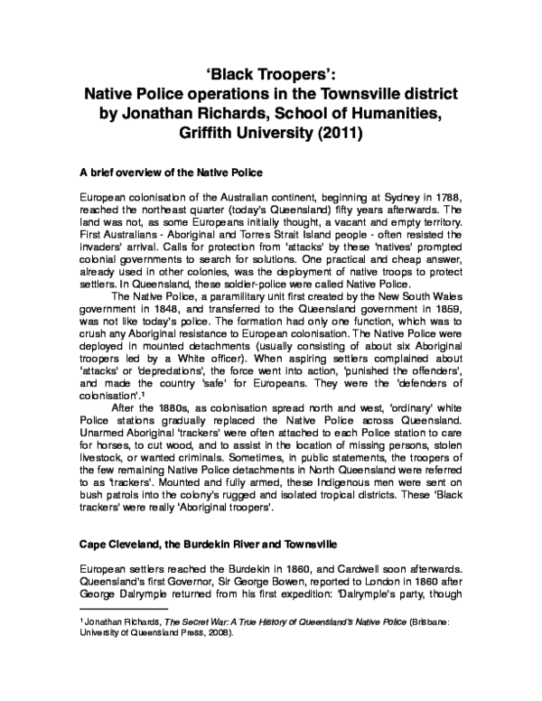 (PDF) Black Troopers: Native Police Operations in the Townsville district