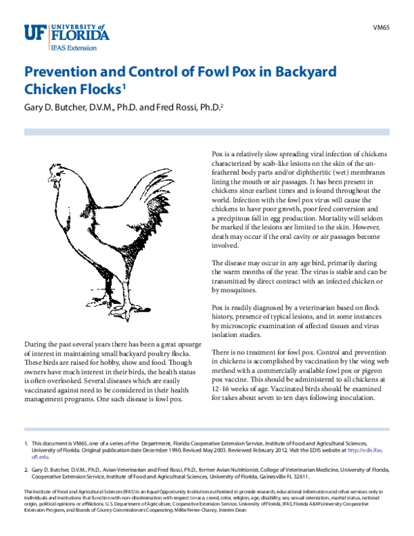 (PDF) Prevention and Control of Fowl Pox in Backyard Chicken Flocks1