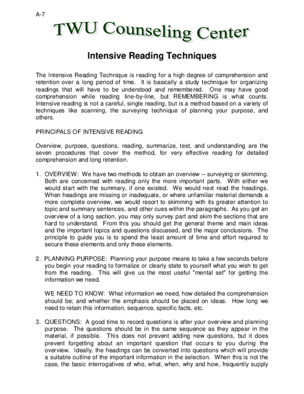 (PDF) A-7 Intensive Reading Techniques
