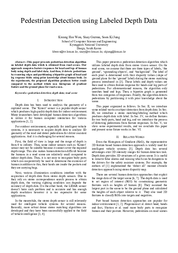 (PDF) Pedestrian Detection using Labeled Depth Data