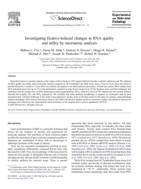 (PDF) Investigating fixative-induced changes in RNA qualityand utility ... (PDF) Investigating fixative-induced changes in RNA qualityand utility ...