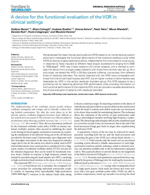 (PDF) A device for the functional evaluation of the VOR in clinical ...
