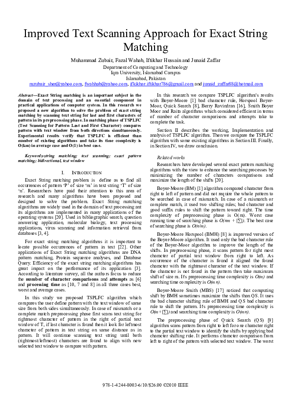 Pdf Improved Text Scanning Approach For Exact String Matching