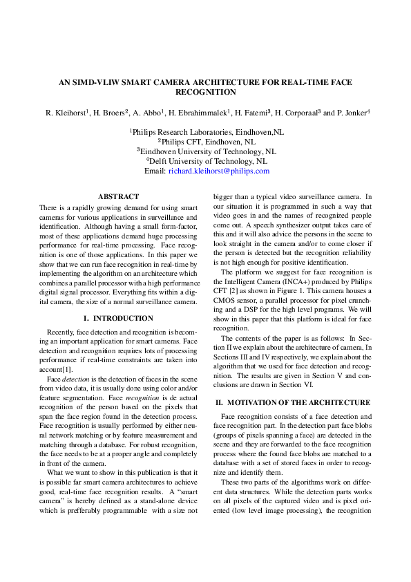 Pdf A Simd Vliw Smart Camera Architecture For Real Time Face Recognition