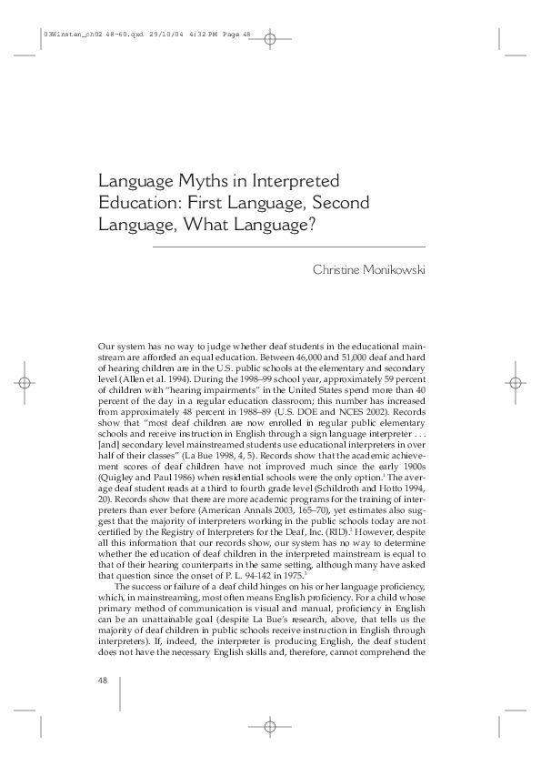 (PDF) Language myths in interpreted education: first language, second ...