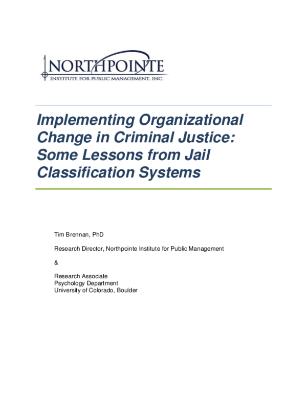 (PDF) Implementing Organizational Change in Criminal Justice: Some ...